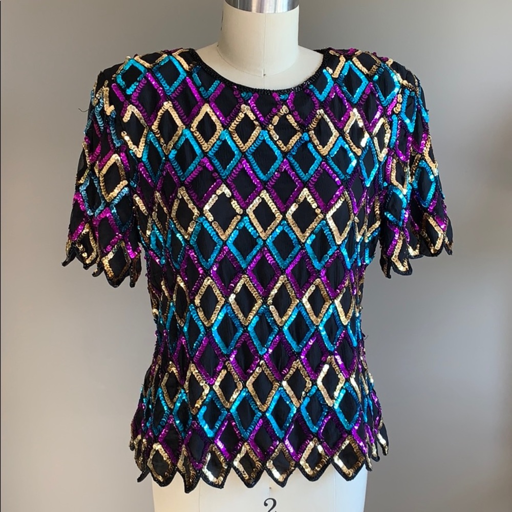 Stenay Vintage Sequin Beaded Top 1980’s Retro Bead - Gem